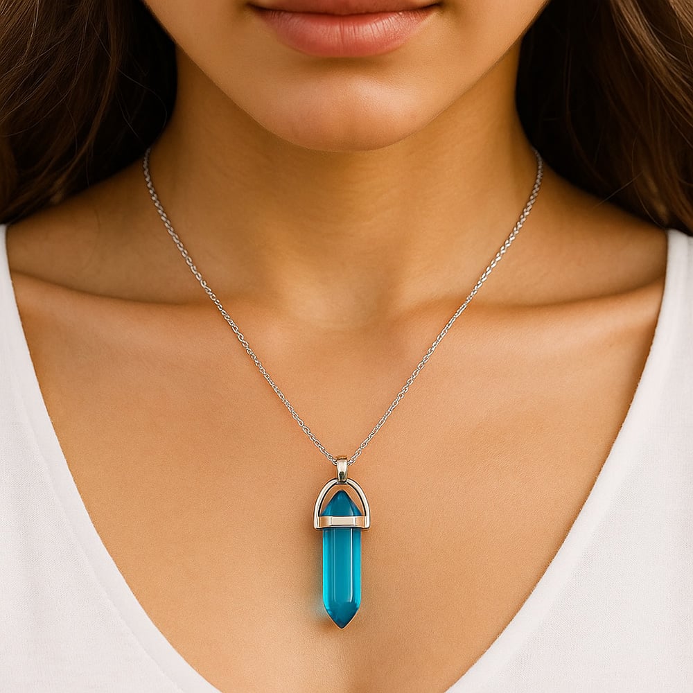 Pandantiv cuart albastru, piatra exprimarii clare, cristal natural ...