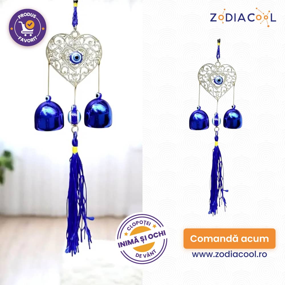 Clopotei de vant Feng Shui cu inima si ochi protector, potriviti pentru ...