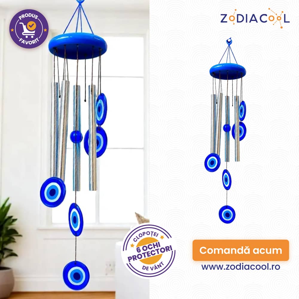 Clopotel de vant cu 6 Ochi Protectori, tuburi sonore, 82 cm | Zodiacool