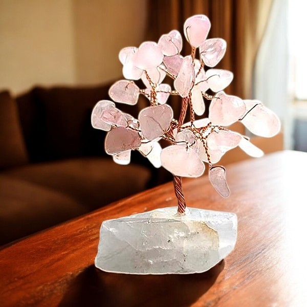 Copac cu cristale Cuart Roz naturale, piatra iubirii pure | Zodiacool