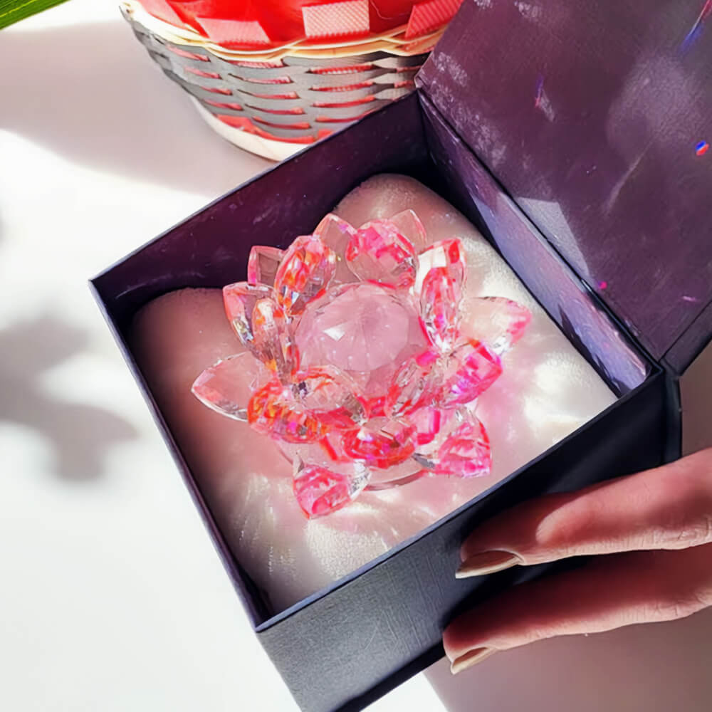 Lotus roz, decoratiune cristal k9 tip nufar pentru armonie, 8 cm ...