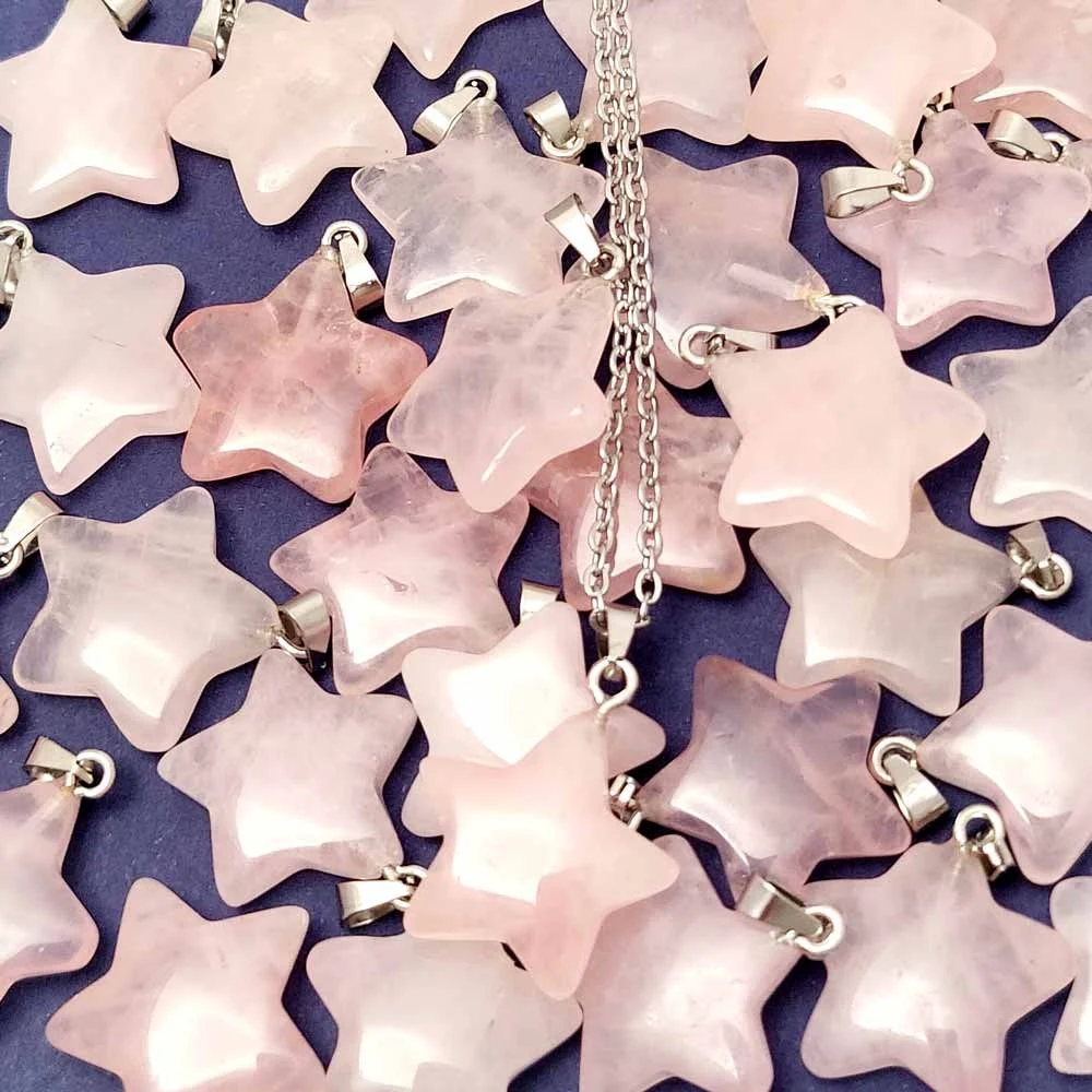 Pandantiv Cuart roz, piatra iubirii pure, cristal natural stea 2 cm ...