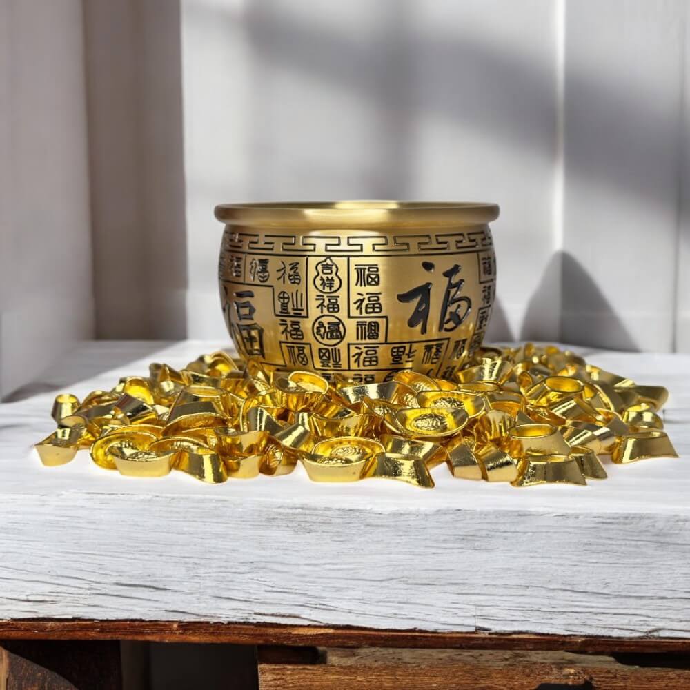 Vasul abundentei si broasca cu bani, decoratiune feng shui metal solid ...